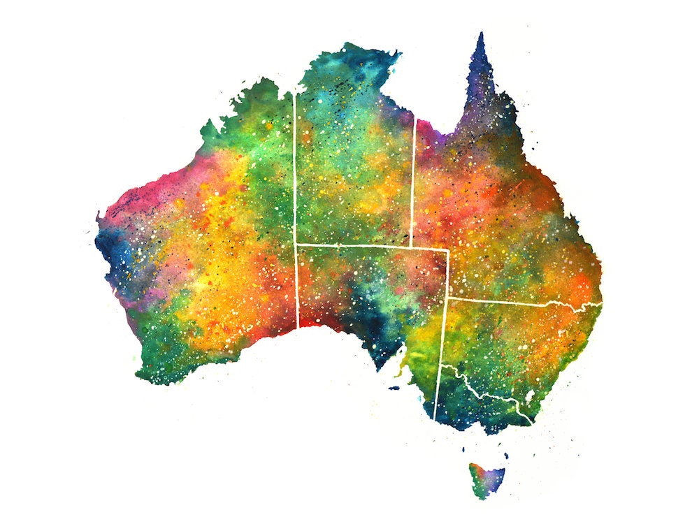 Australia Watercolor Map Abstract Art Wall Art Home Decor | Etsy