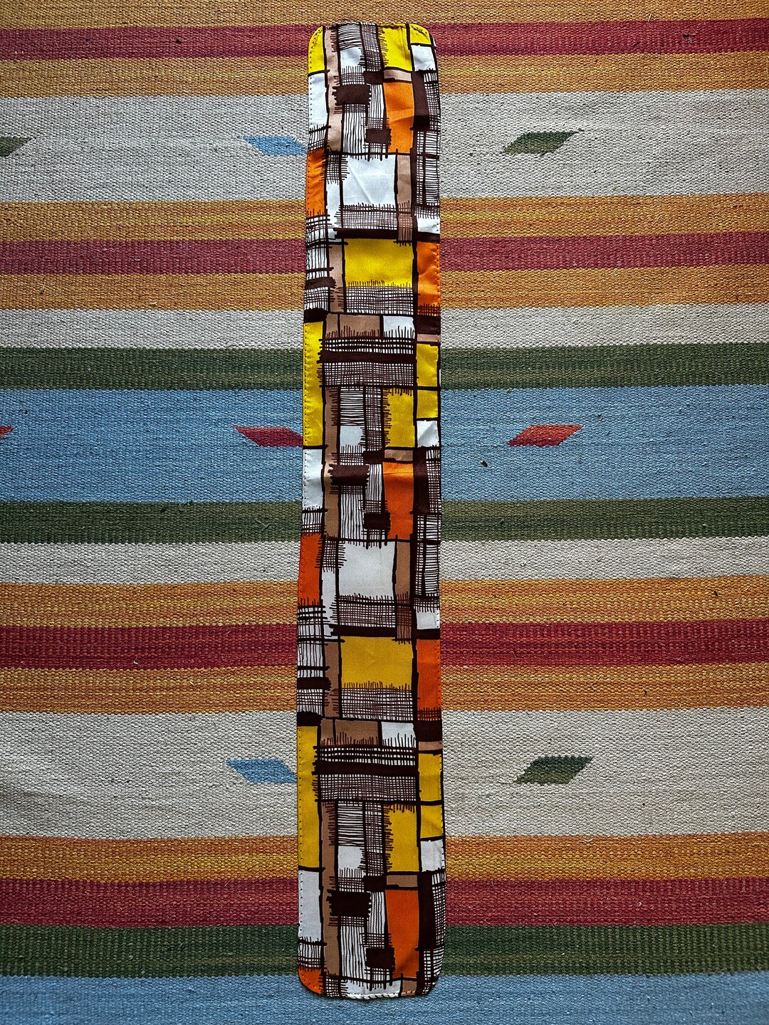 Vintage Bandana Scarf MOD Geometric Rectangle Pattern Orange Brown ...