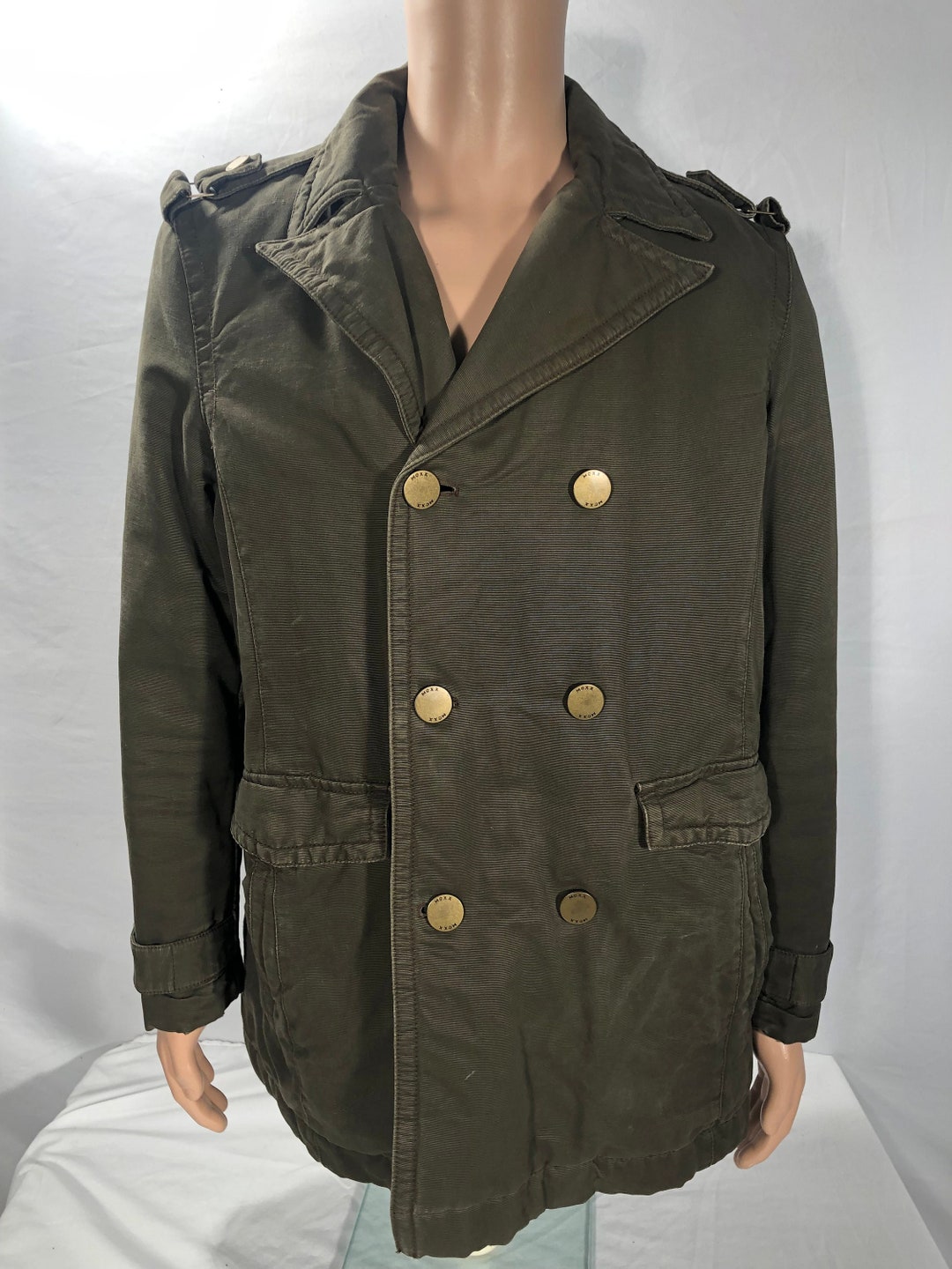 Vintage Mens MEXX Military Style Army Winter Coat Jacket With Wool ...