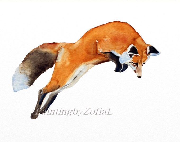 Red Fox Original Watercolor Painting Jumping Fox Size 94x126 - Etsy