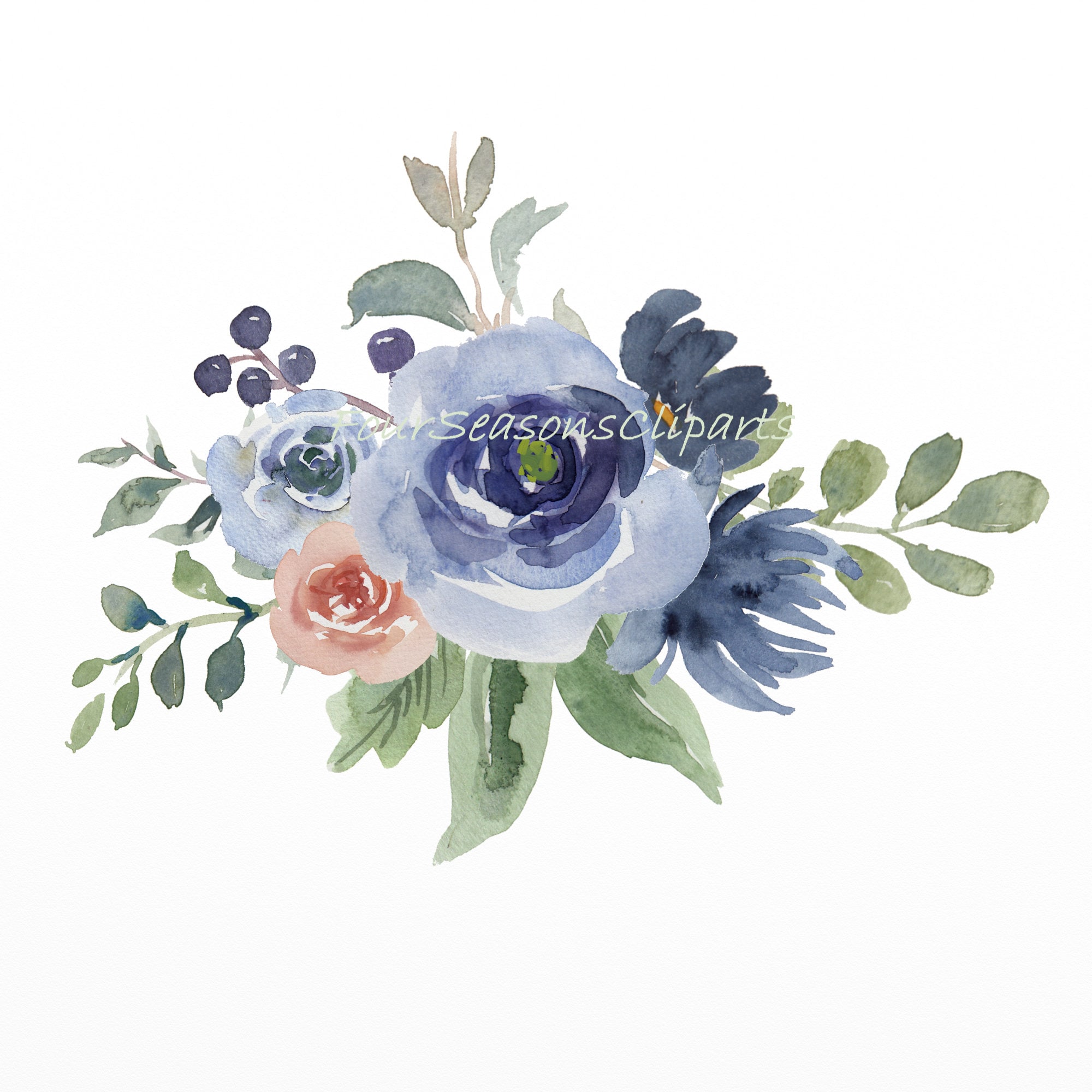 Navy Blue Flowers Watercolor Clipart Flowers Clipart Blue - Etsy Hong Kong