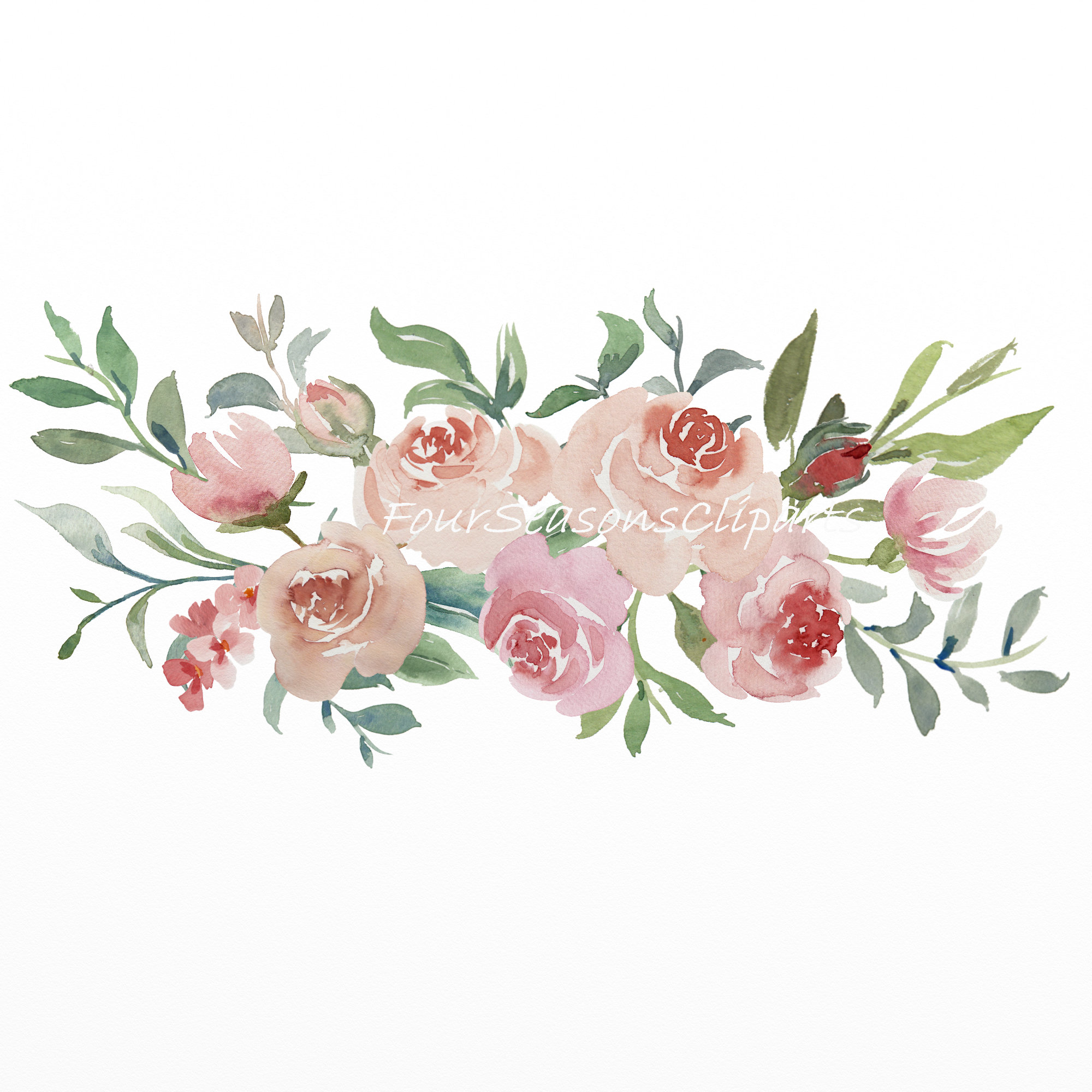 Pink Blush Flowers Watercolor Clipart Pink Flowers Etsy Israel