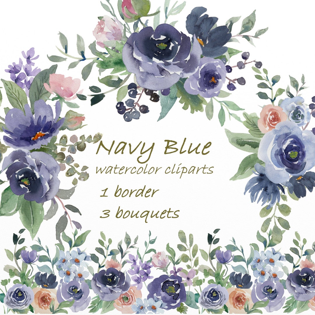 Navy Blue Flowers Watercolor Clipart Flowers Clipart Blue - Etsy Hong Kong