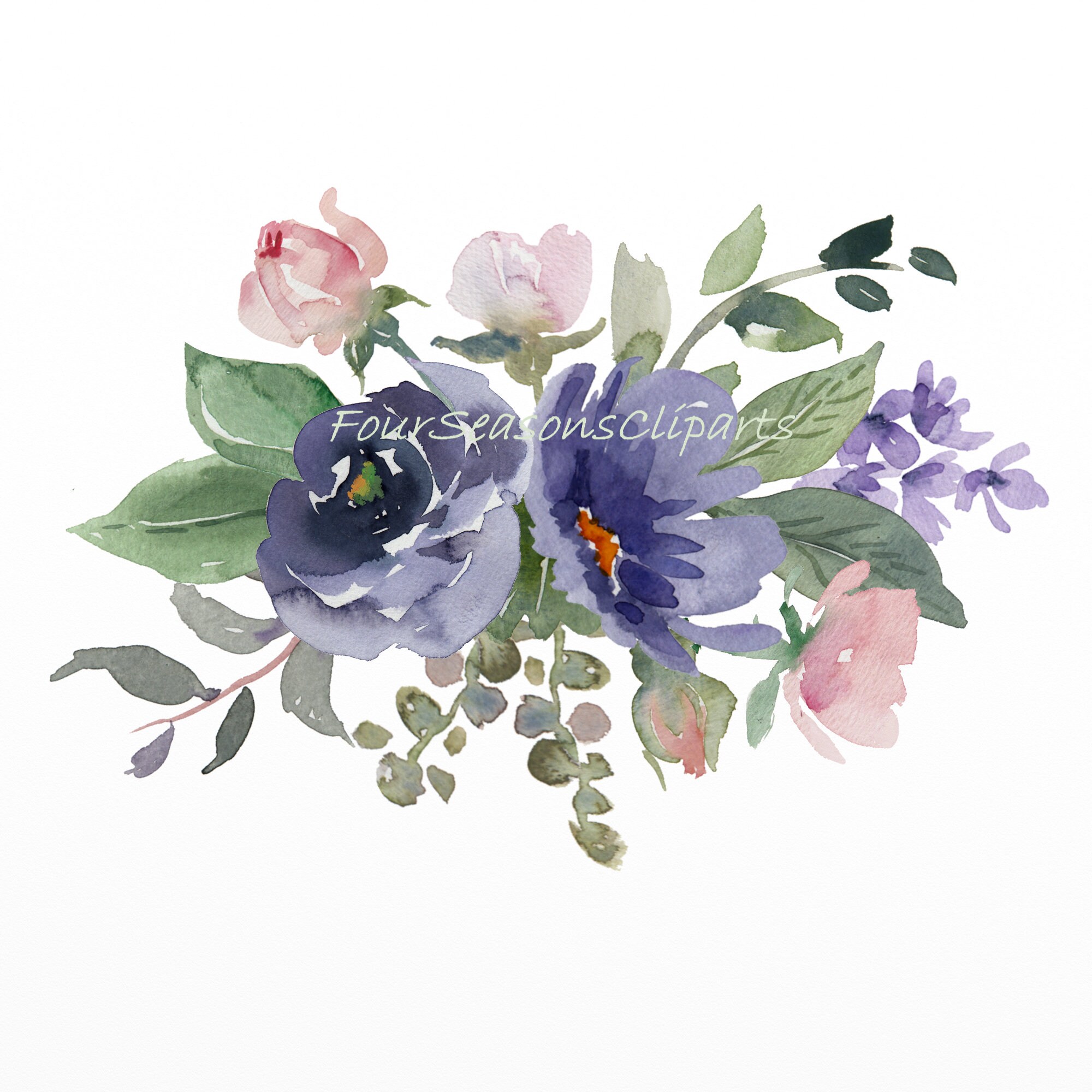 Navy Blue Flowers Watercolor Clipart Flowers Clipart Blue - Etsy Hong Kong