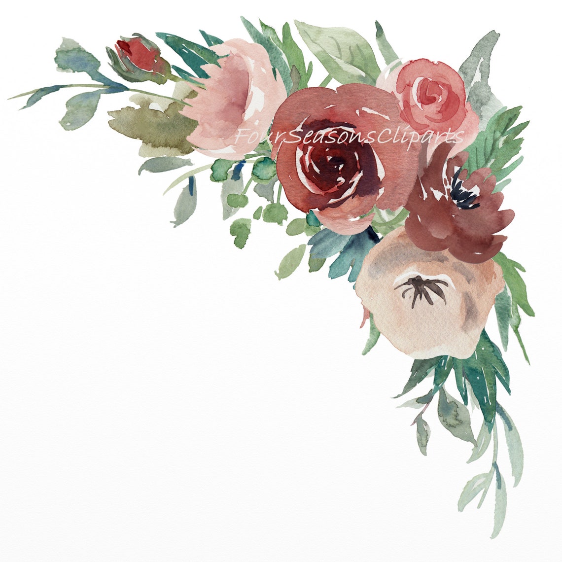 Red Flowers Watercolor Clipart Red Clipartred Clip Art - Etsy