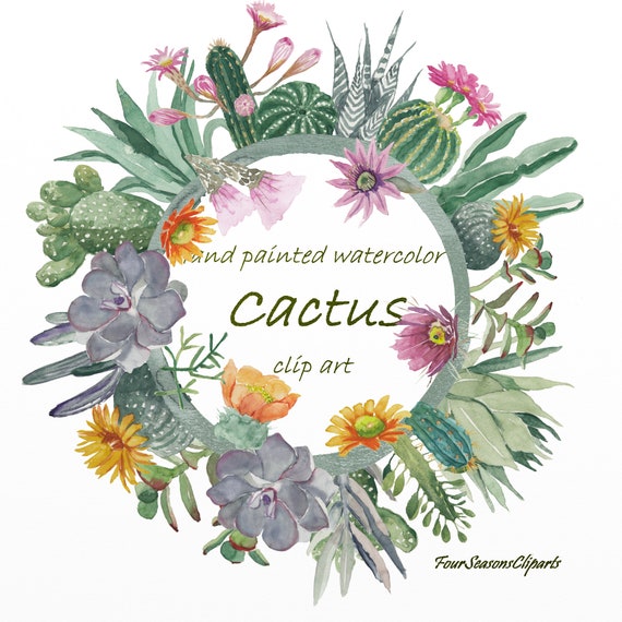 Succulent wreath watercolor clipart Floral boho wreath clipart Tropical ...
