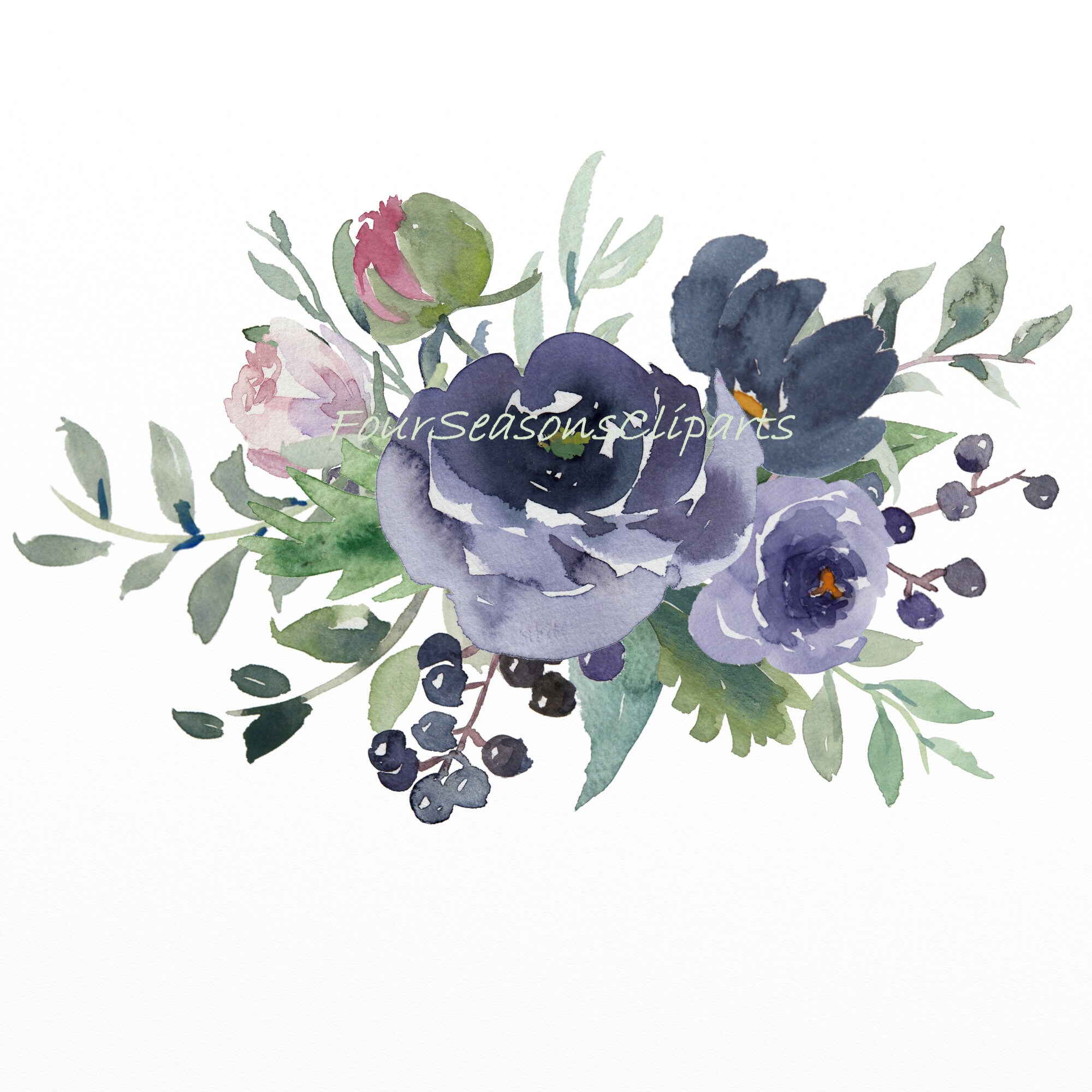Navy Blue Flowers Watercolor Clipart Flowers Clipart Blue - Etsy Hong Kong