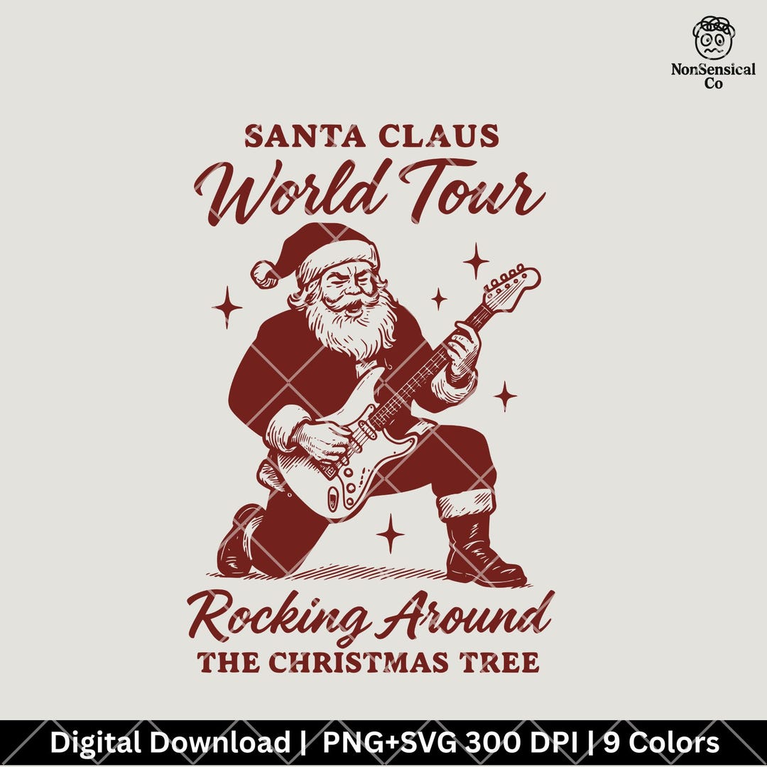 Funny Santa Rocker Christmas SVG – Guitar Concert Design (digital ...