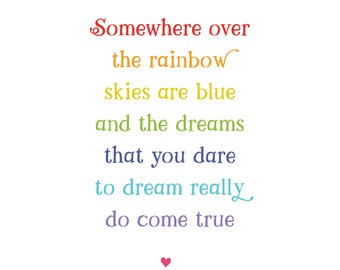 Somewhere Over the Rainbow Wall Art, Printable Rainbow Watercolor ...