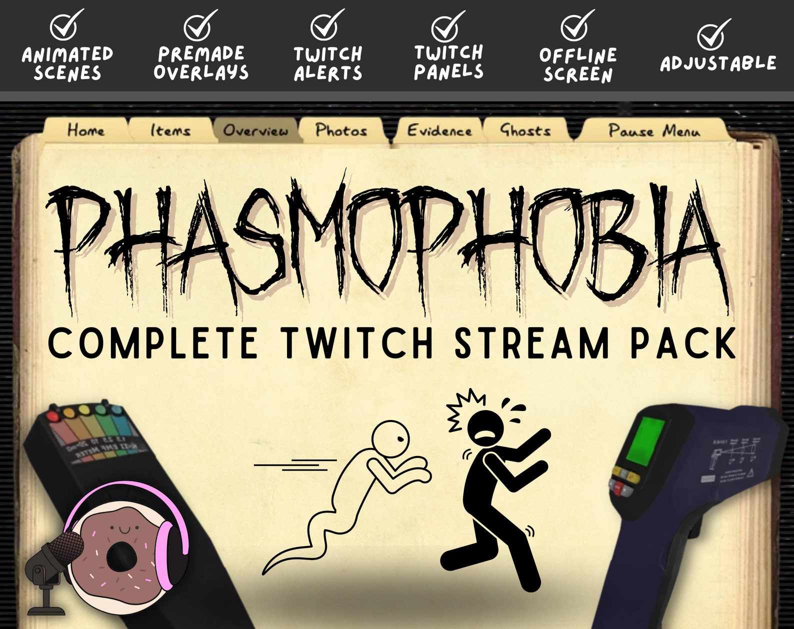 ANIMATED Phasmophobia Stream Overlay & Twitch Alerts Pack - Scenes, Alerts, Overlays, Panel ...