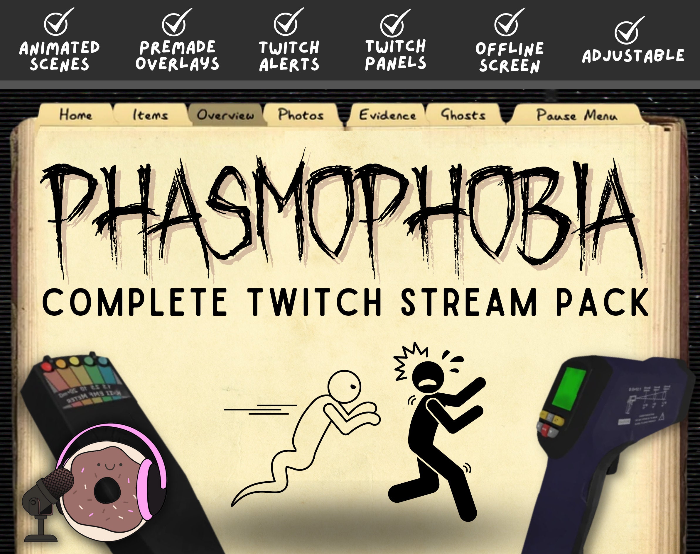 ANIMATED Phasmophobia Stream Overlay & Twitch Alerts Pack - Etsy Hong Kong