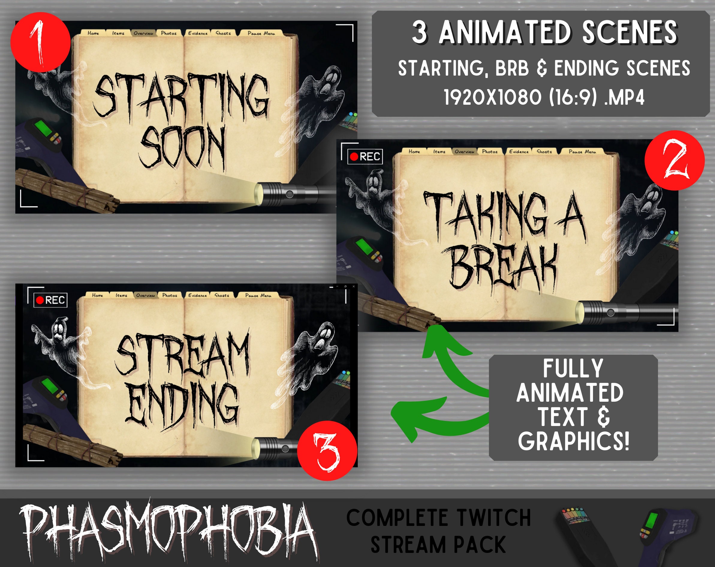ANIMATED Phasmophobia Stream Overlay & Twitch Alerts Pack - Scenes ...