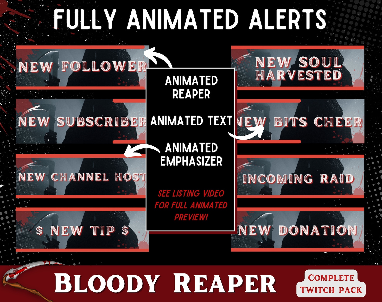 Bloody Grim Reaper Stream Overlay Stream Pack Twitch Alerts | Etsy Canada