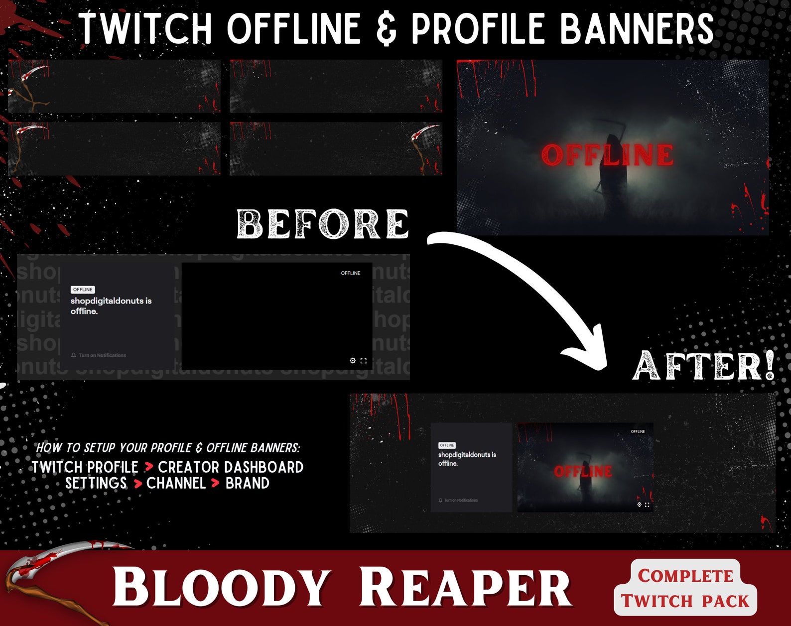 Bloody Grim Reaper Stream Overlay Stream Pack - Twitch Alerts, Twitch ...
