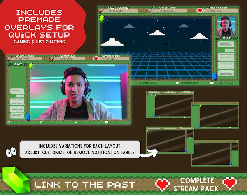 Link to the Past Animated Stream Overlay Pack - Zelda Overlay SNES ...