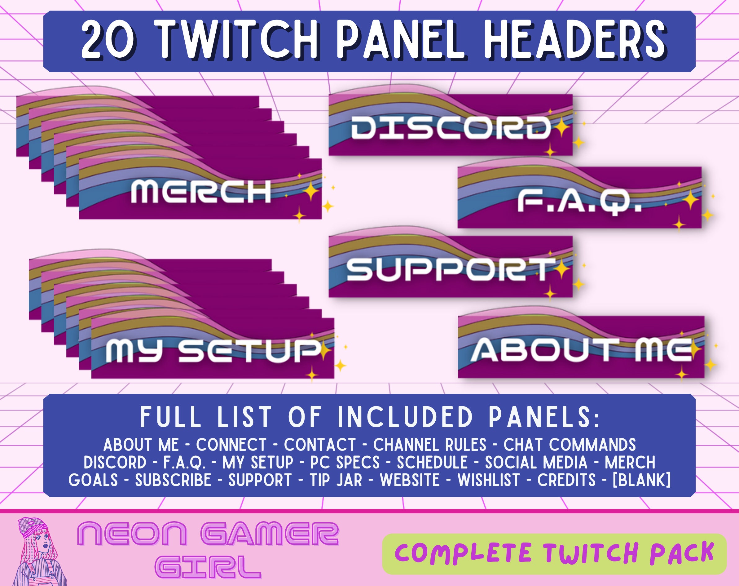 ANIMATED Neon Gamer Girl Stream Overlay & Twitch Alerts Pack - Scenes ...