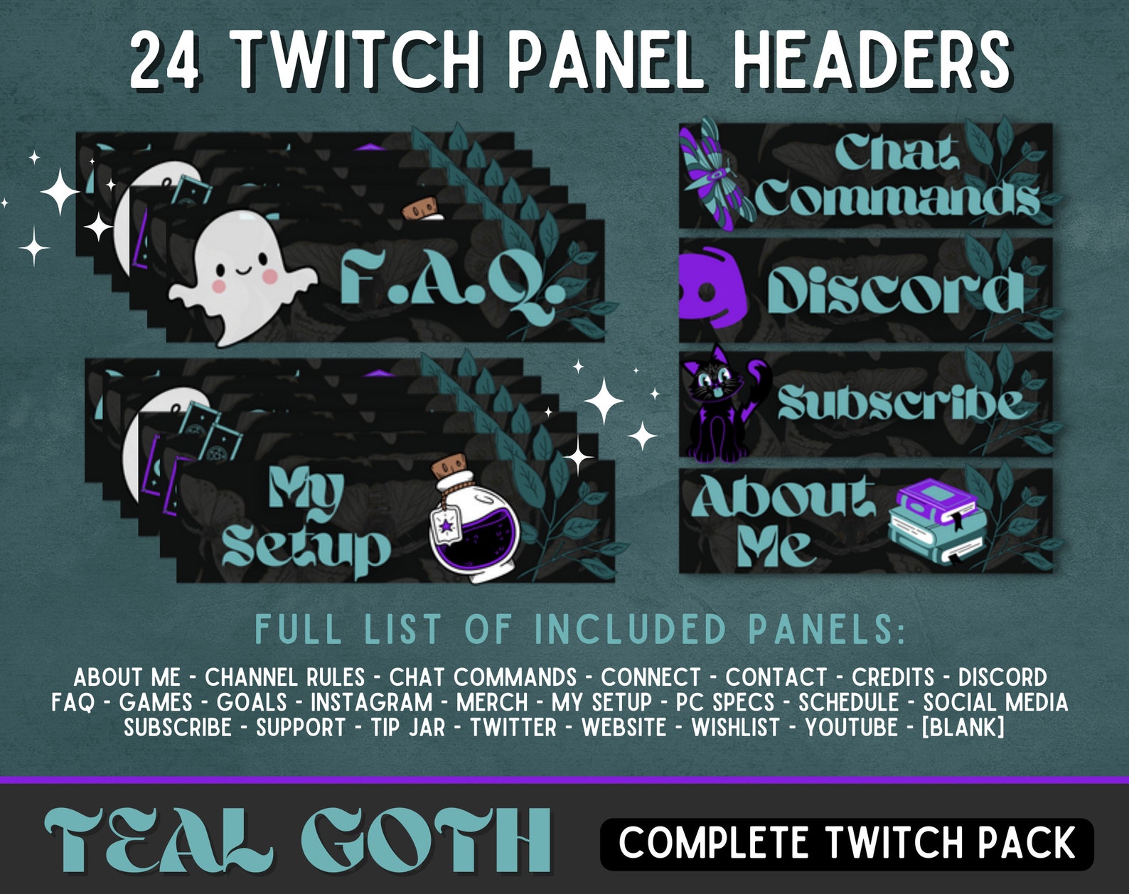 NEW Teal Witchy Plum Stream Pack Animated Scenes, Overlays, Panel Headers and More Witchy ...