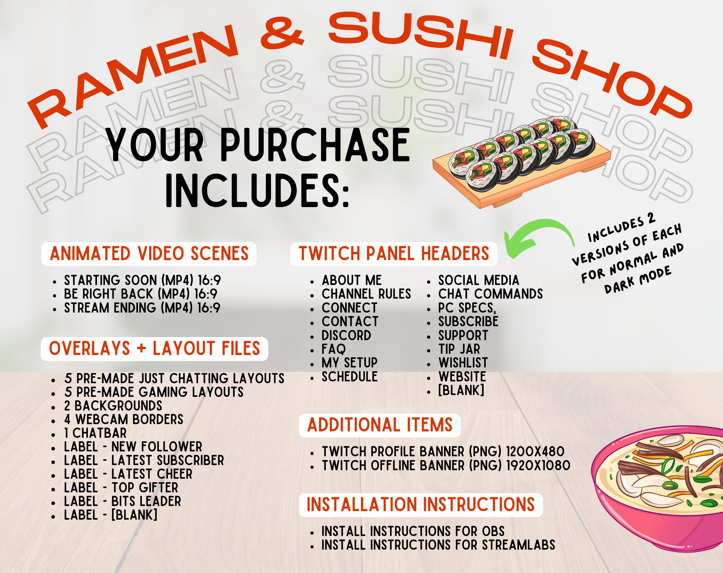 Ramen/sushi Animated Stream Overlay and Scene Pack Featuring - Etsy