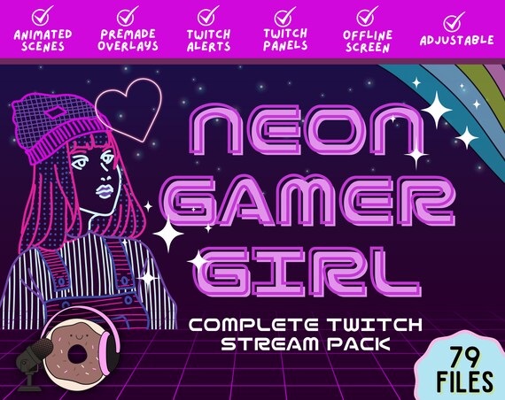 ANIMATED Neon Gamer Girl Stream Overlay & Twitch Alerts Pack - Etsy ...