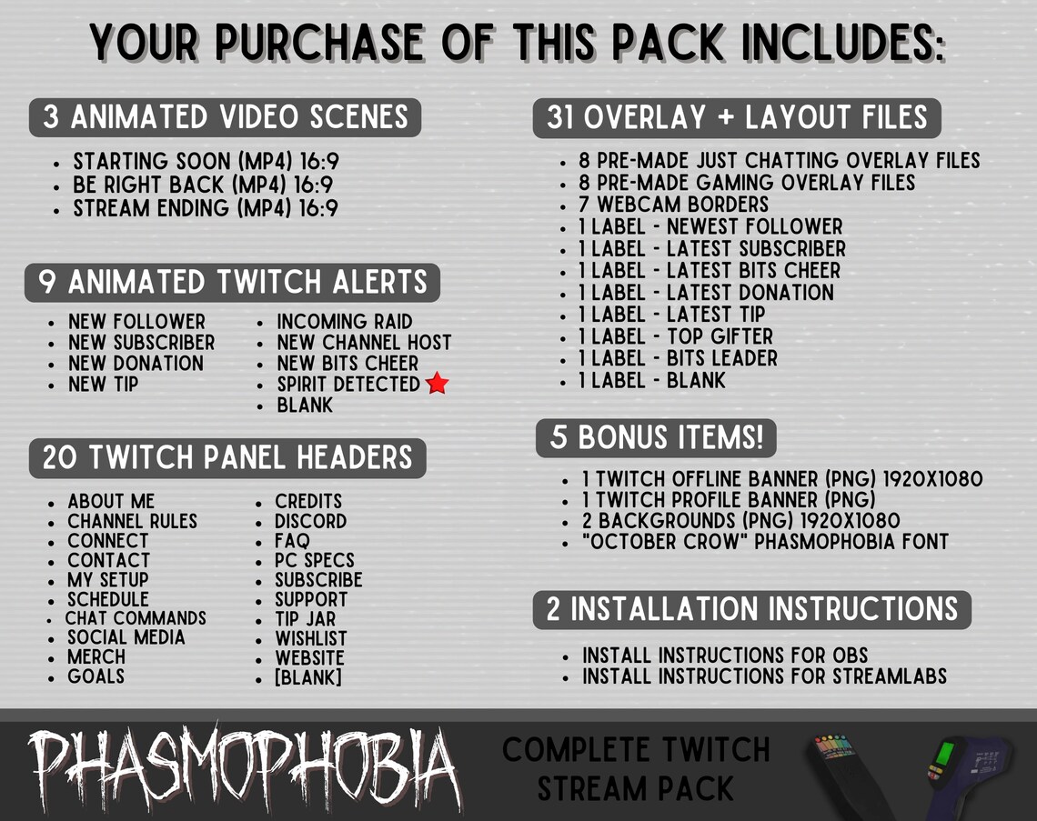 ANIMATED Phasmophobia Stream Overlay & Twitch Alerts Pack - Etsy