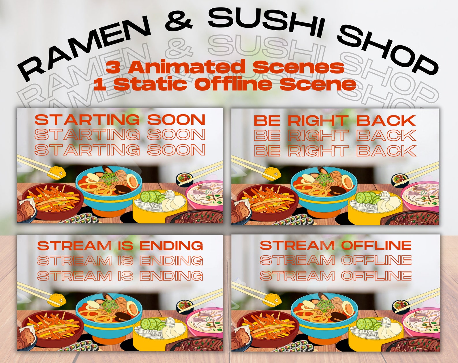 Ramen/sushi Animated Stream Overlay and Scene Pack Featuring Colorfully ...