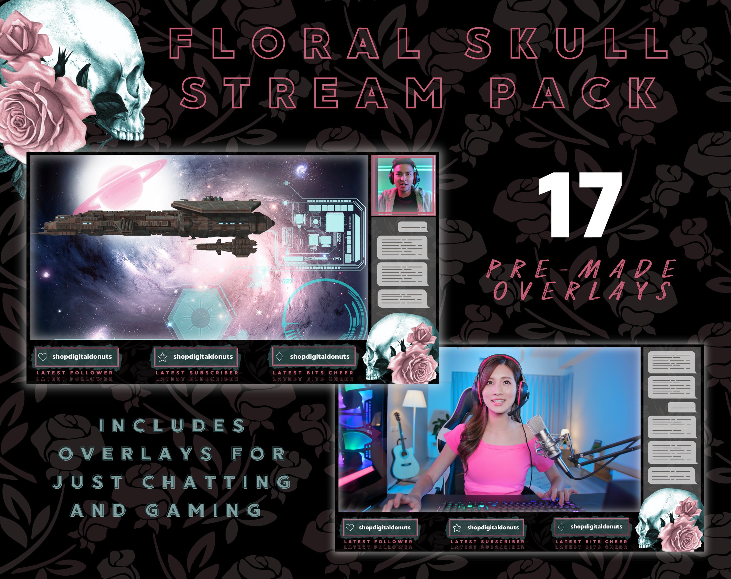 ANIMATED Floral Skull Stream Overlay & Twitch Alerts Pack | Etsy