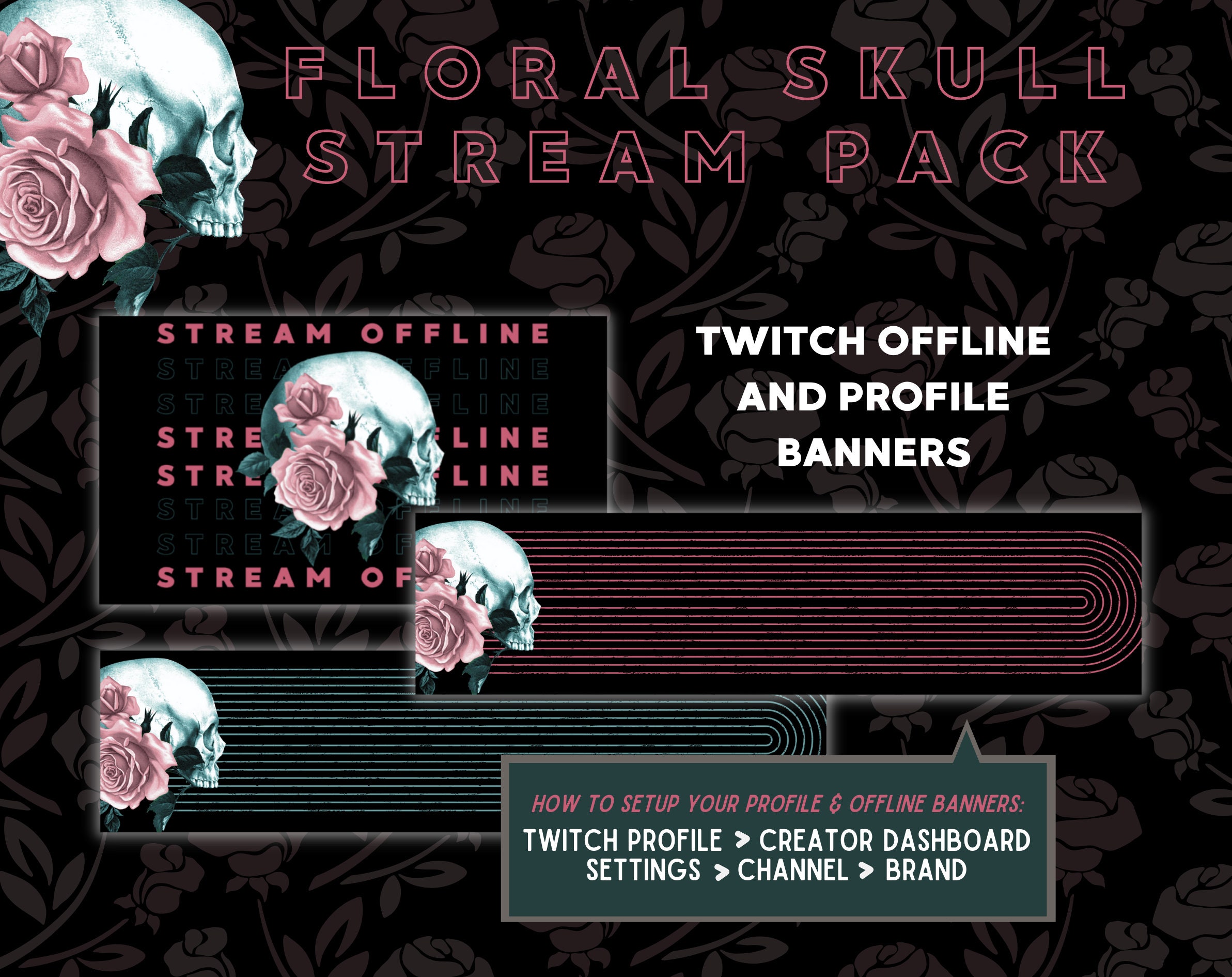 ANIMATED Floral Skull Stream Overlay & Twitch Alerts Pack | Etsy