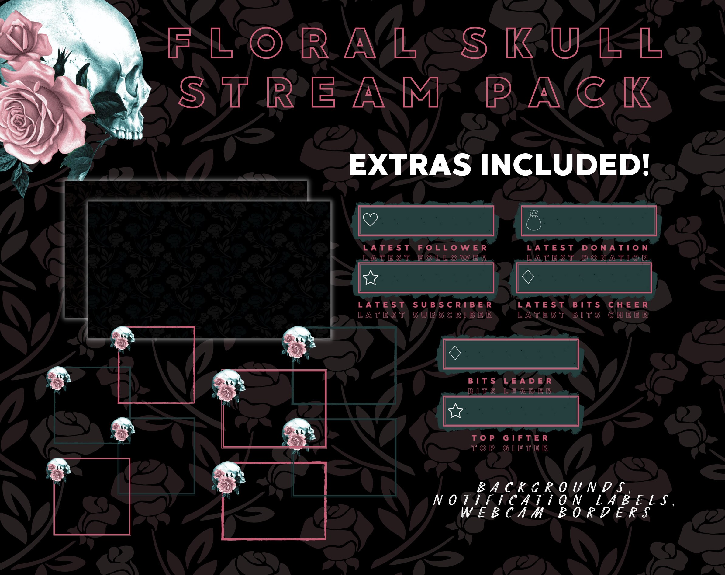 ANIMATED Floral Skull Stream Overlay & Twitch Alerts Pack | Etsy