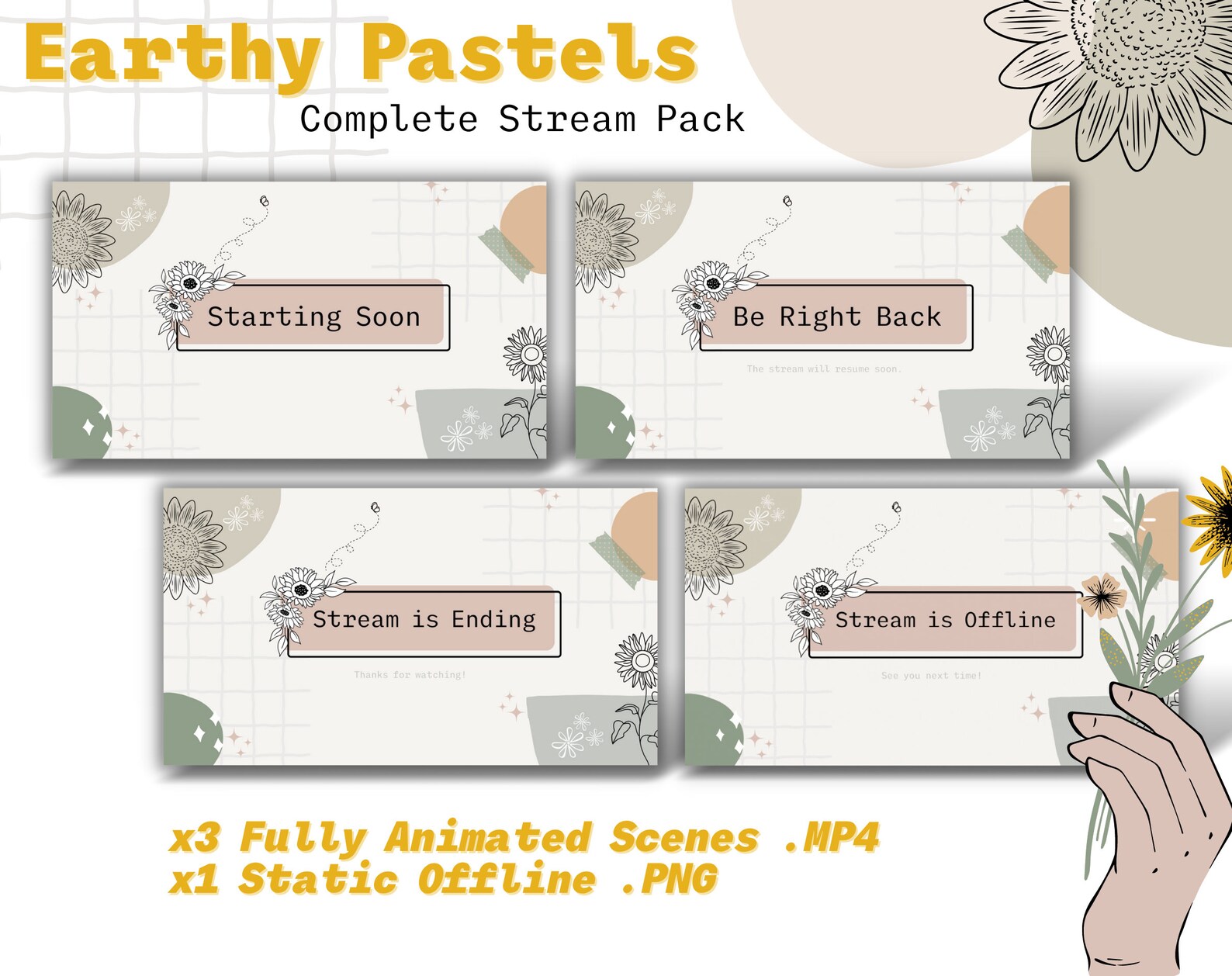 Earthy Pastels Animated Stream Overlay Pack Features a Neutral, Boho ...