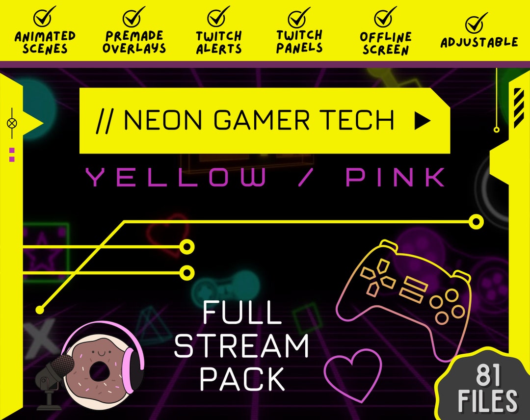 ANIMATED Neon Tech Stream Overlay & Twitch Alerts Pack - Scenes, Alerts ...