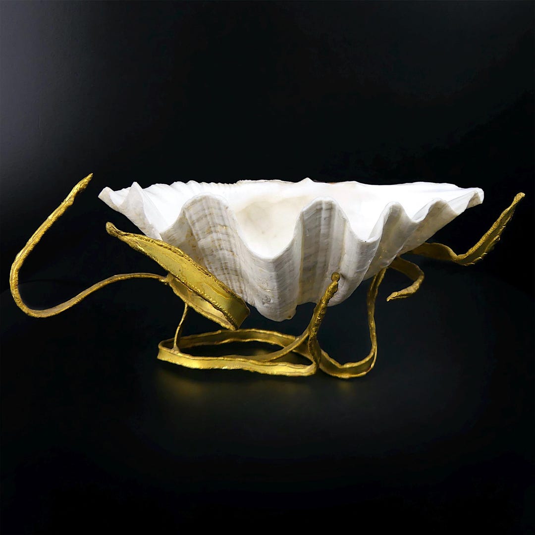 Clam on Nest of Golden Metal Ribbon From the 40s/50s - Cabinet of ...