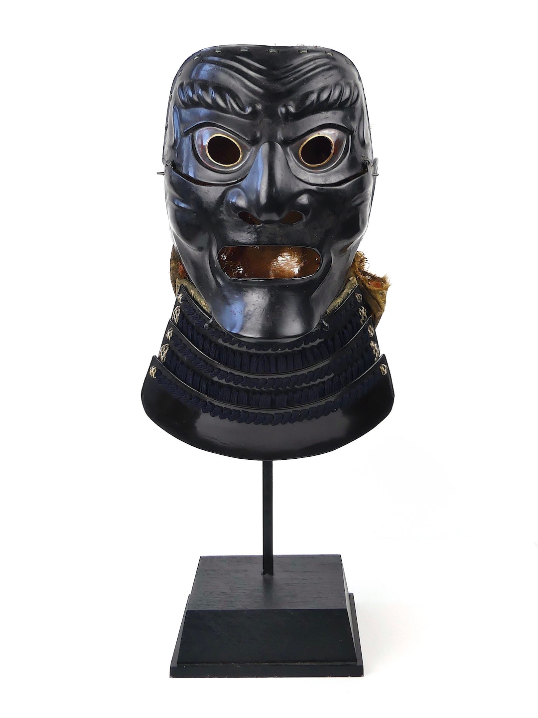 Antique Japanese Mid-edo Period Somen in Black Lacquered Iron, Full ...