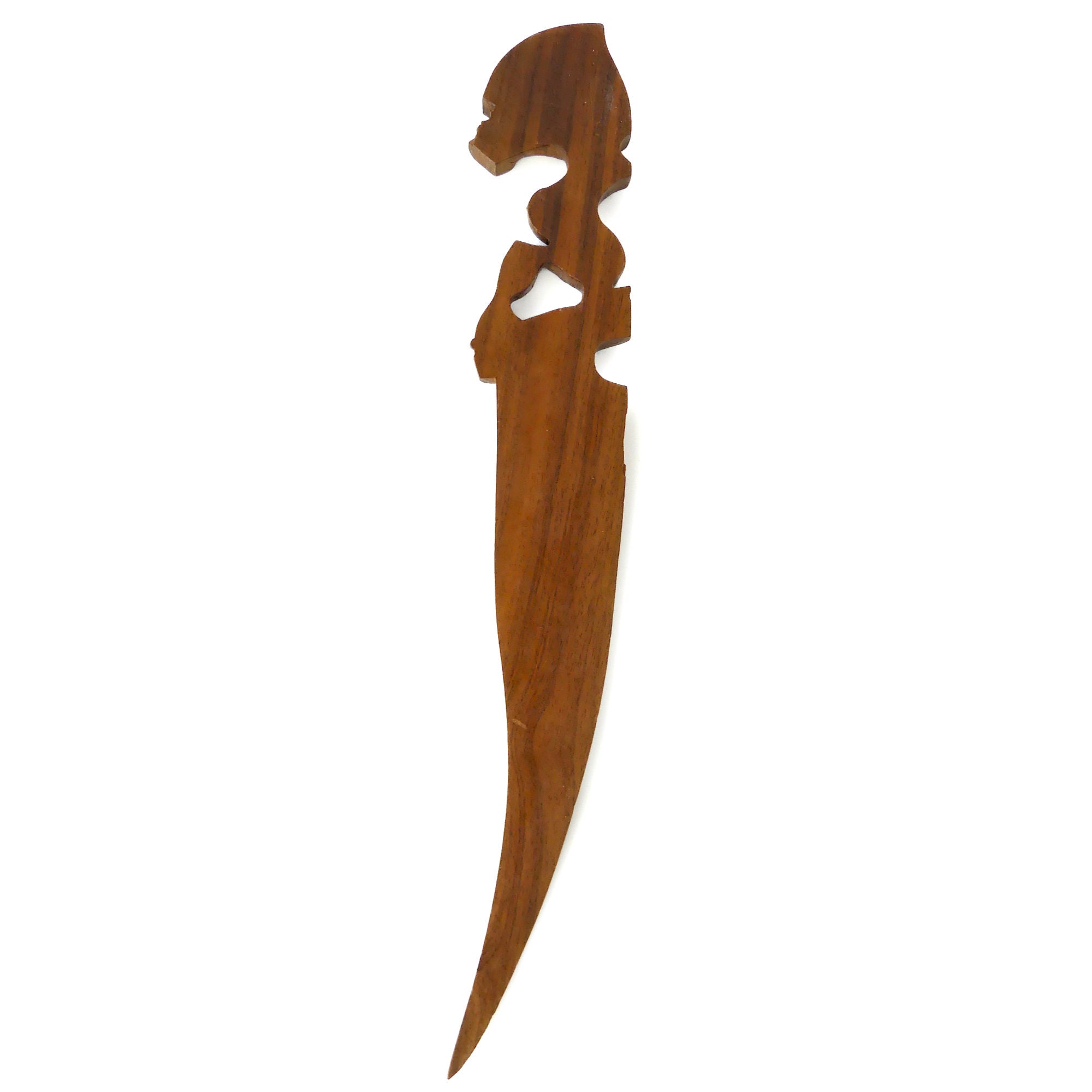 Two Miro Tiki Knives Carved on One Side - Polynesian Craftsmanship ...
