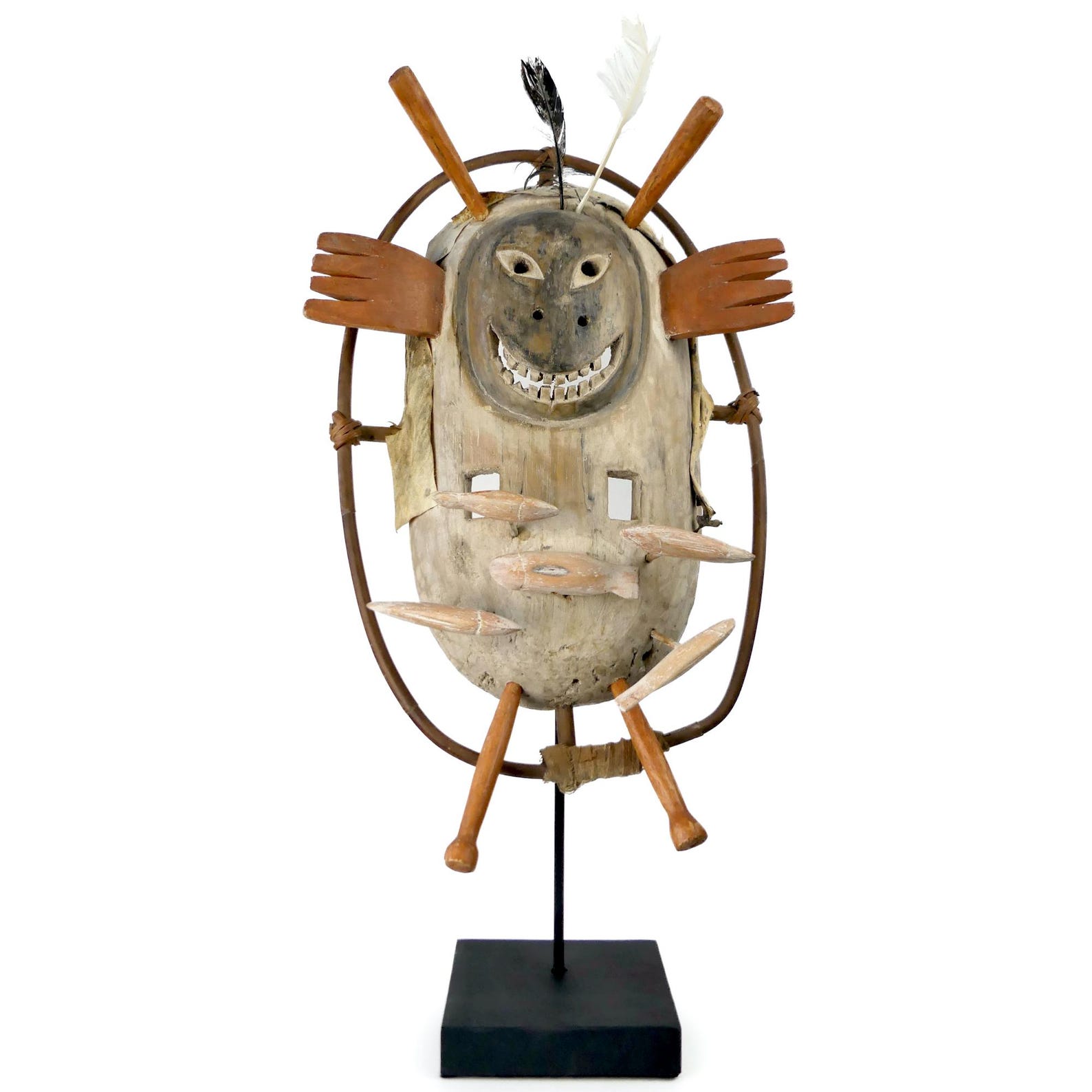 Yupik-style Fish Mask: Carved Wood & Animal Skin, Canada/alaska - Etsy