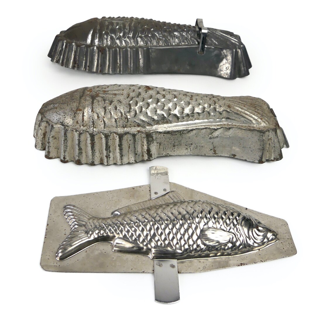 3 Old Tinplate Fish Molds - Early 20th Century - Terrine Chocolate ...