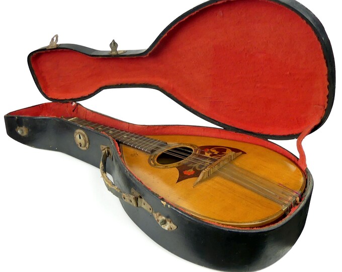 Neapolitan Phoebe Mandolin in Its Black Wooden Case - Early 20th ...
