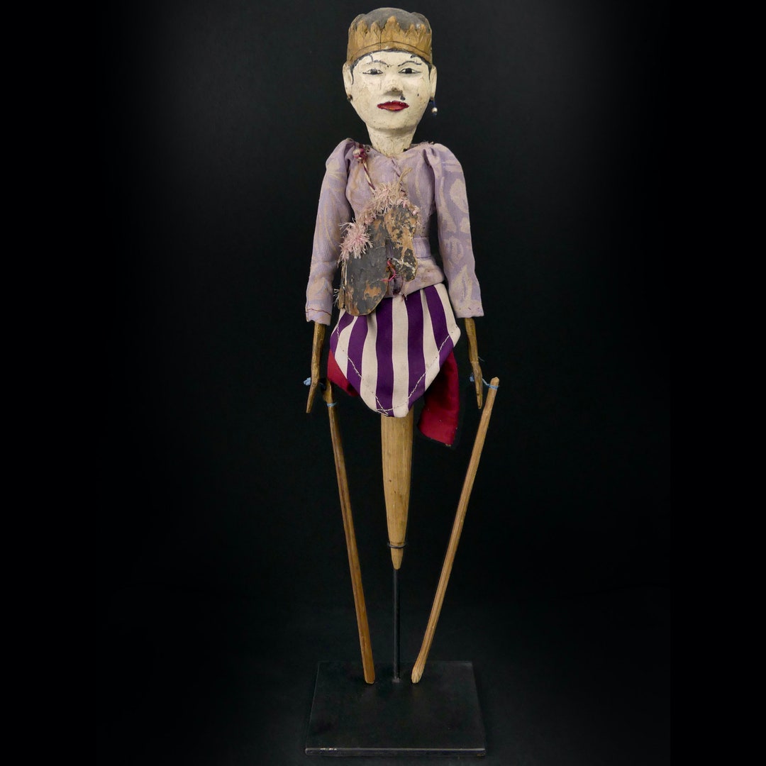 Wayang Ancient Javanese Puppet Young Prince on Black Metal Base ...