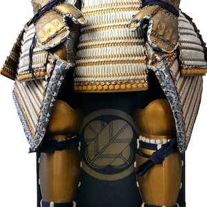 Antique Samurai Yoroi Armor: Black & Gold Takanoha Kamon, Taisho Period ...
