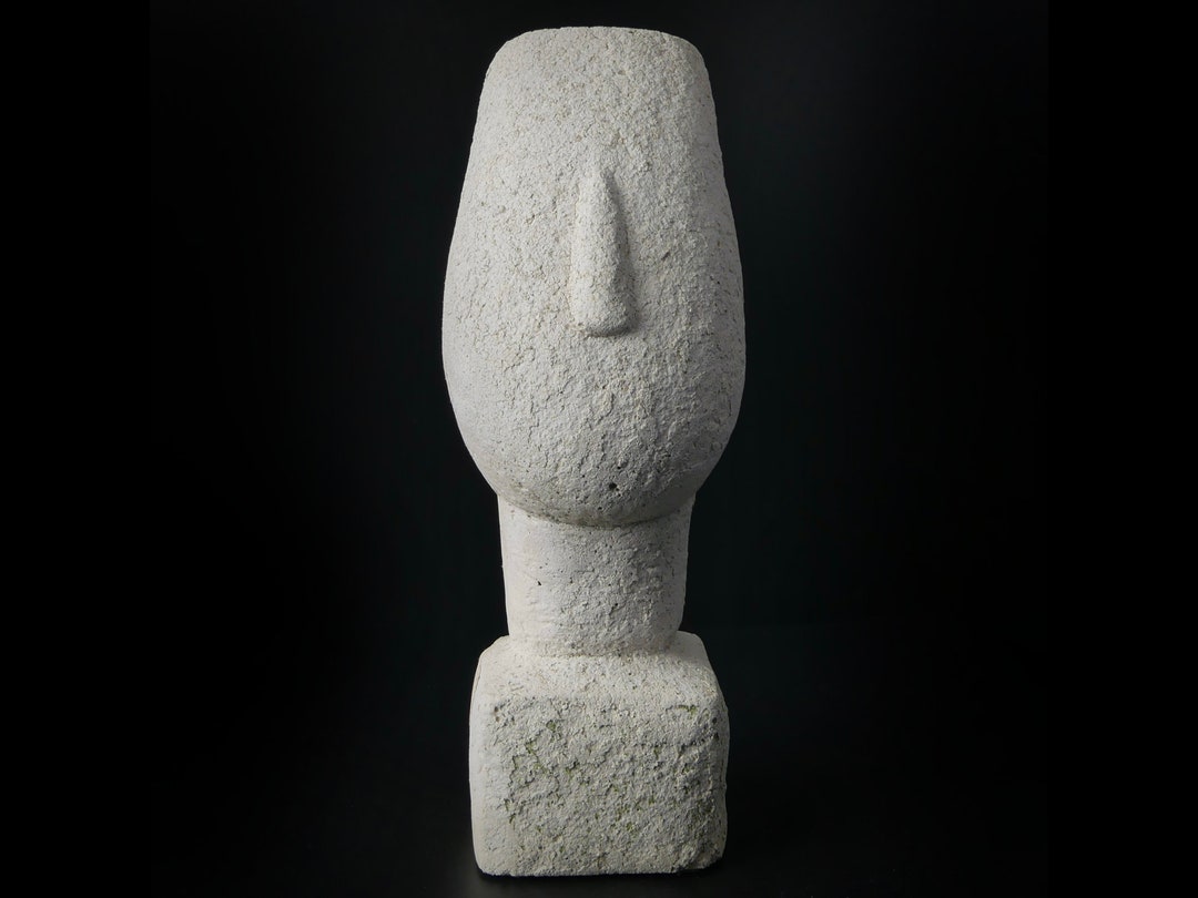 Carved Stone Cycladic Head on Cubic Base - Collectible Statue - Antique ...