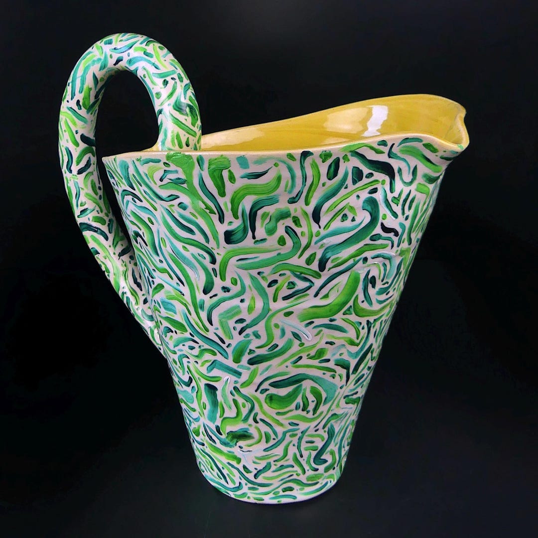 Vintage 70s Ceramic Pitcher Vase Hand Decorated and Signed Lano ...