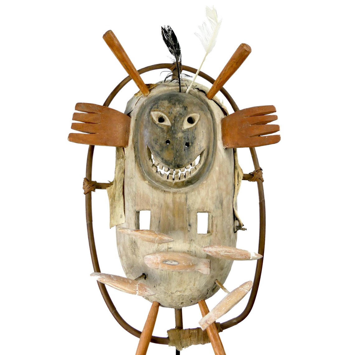 Yupik-style Fish Mask: Carved Wood & Animal Skin, Canada/alaska - Etsy