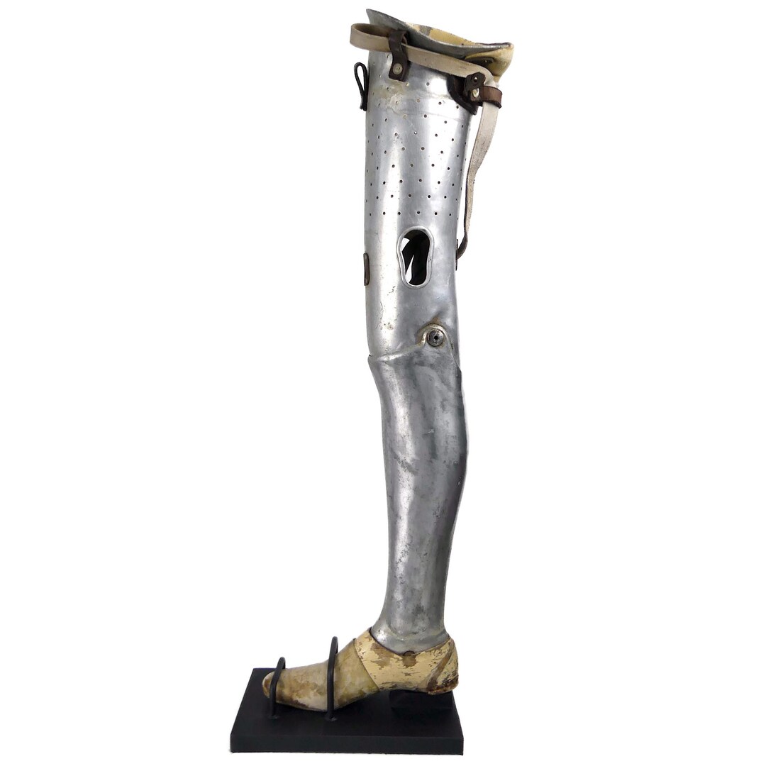 Large Right Leg Prosthesis in Aluminum, Wood, and Molded Leather, on ...