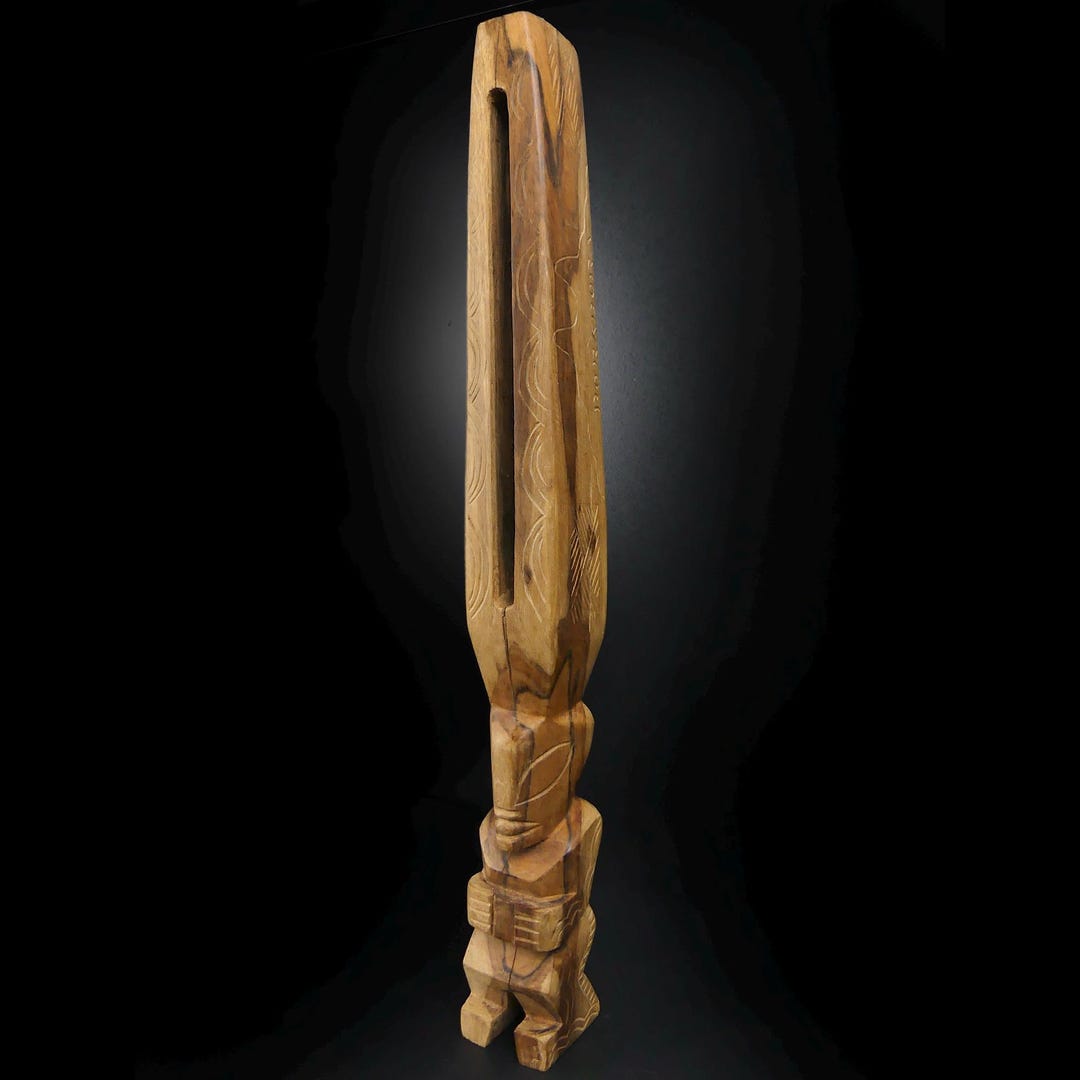 Toere Tiki Polynesian Slit Drum in Carved Two-tone Wood Long ...