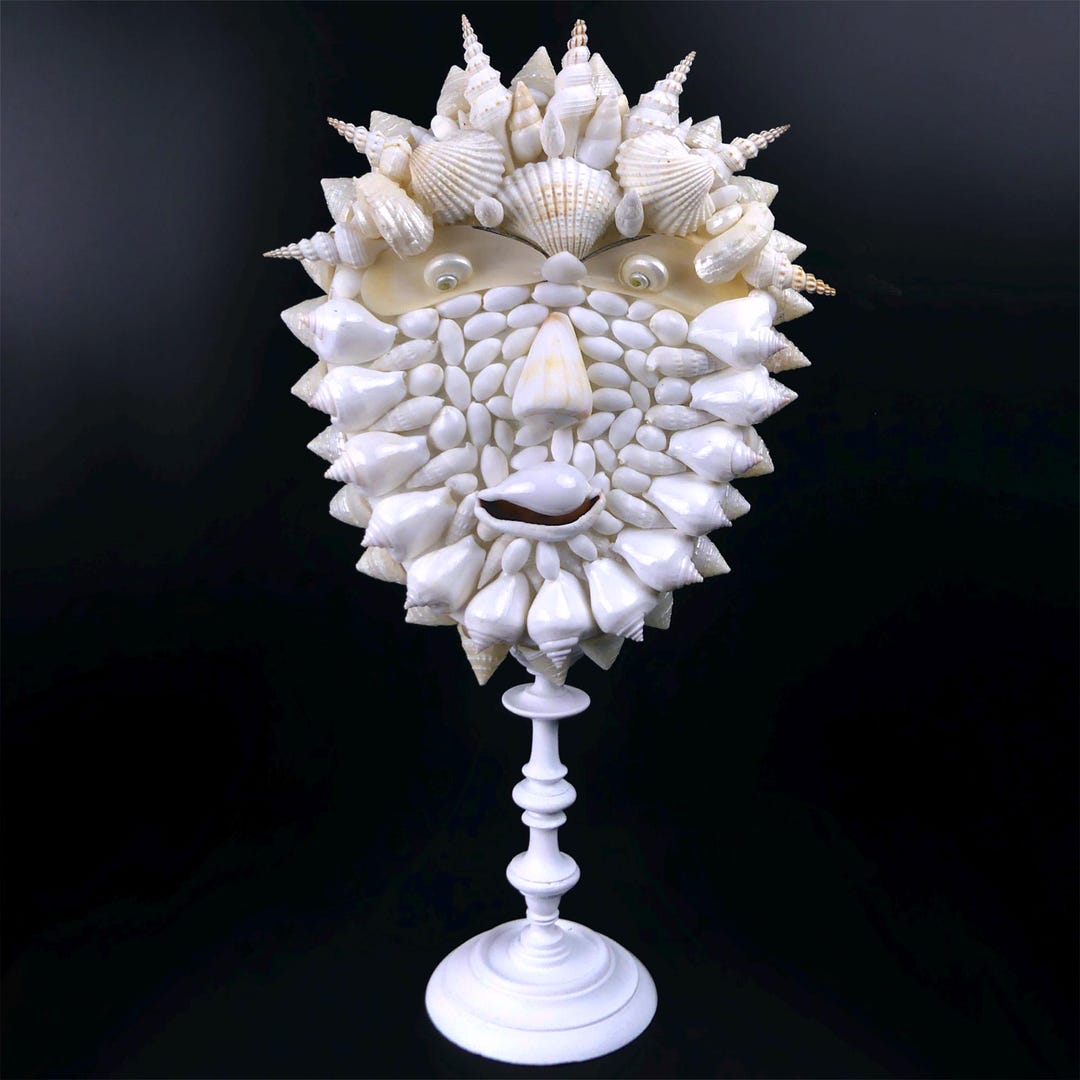 Pascal Jean Shell Mask on Wood Stand - Sea Curiosity Decor - Etsy