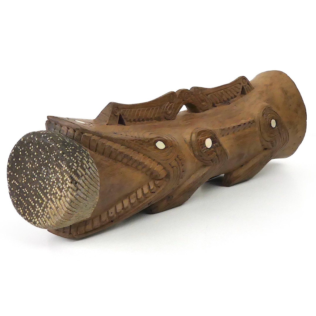 Small Asmat Hand Drum in Monoxyl Wood, Monitor Lizard Skin and White ...