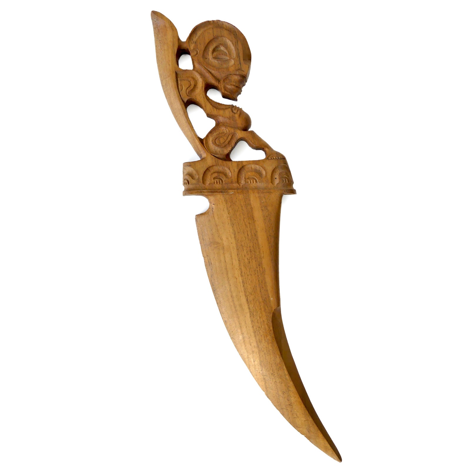 Two Miro Tiki Knives Carved on One Side - Polynesian Craftsmanship ...