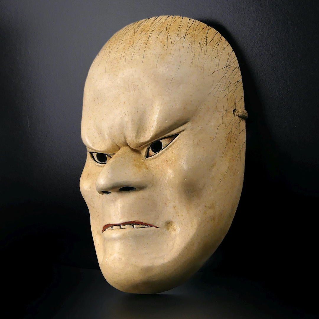 Very Expressive Hate Mask in Carved Wood - Noh / Kyogen Theater - Japan ...