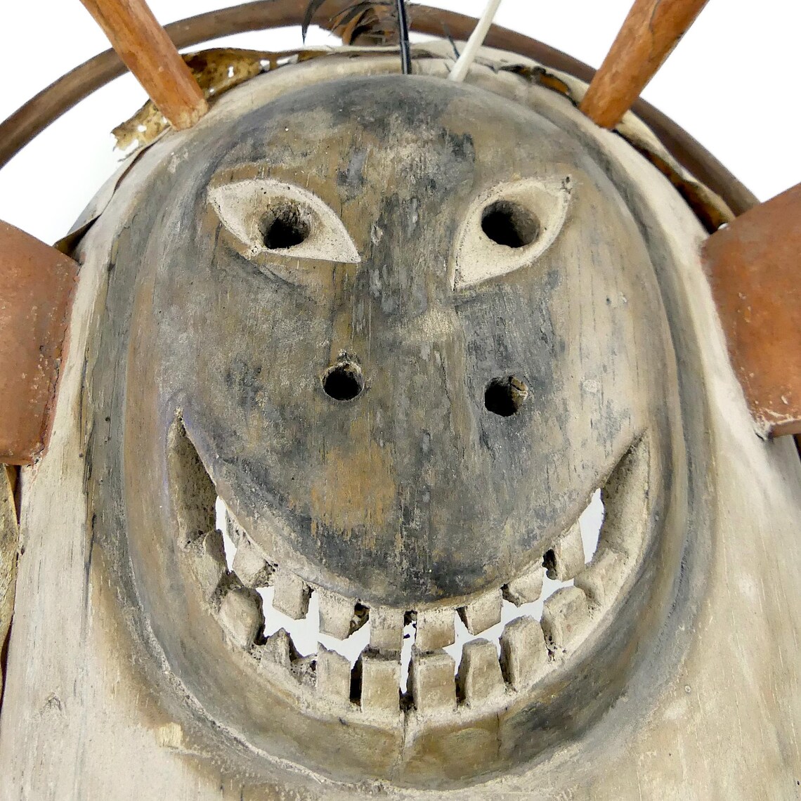 Yupik-style Fish Mask: Carved Wood & Animal Skin, Canada/alaska - Etsy
