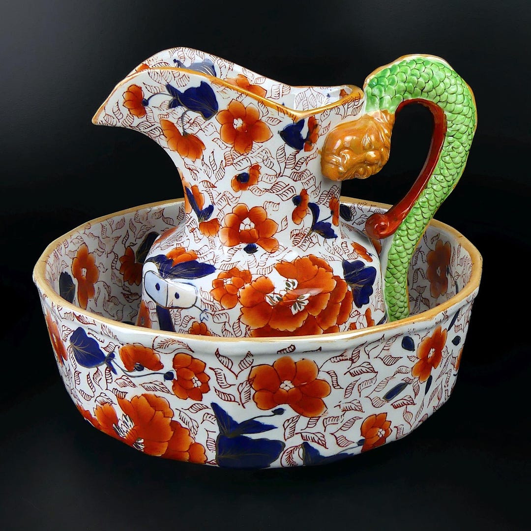 Imari Pitcher and Basin Set in English Ironstone China Jug and Bowl ...