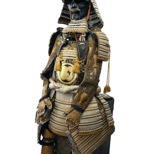 Antique Samurai Yoroi Armor: Black & Gold Takanoha Kamon, Taisho Period ...